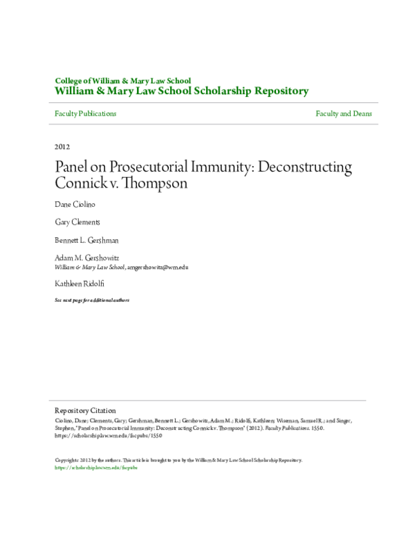 (PDF) Panel on Prosecutorial Immunity: Deconstructing Connick v. Thompson