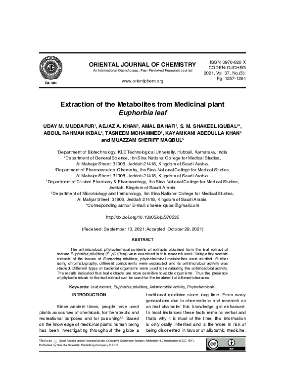 (PDF) UDAY M. MUDDAPUR1, AEJAZ A. KHAN2, AMAL BAHAFI3, S. M. SHAKEEL IQUBAL2*, ABDUL RAHMAN ...