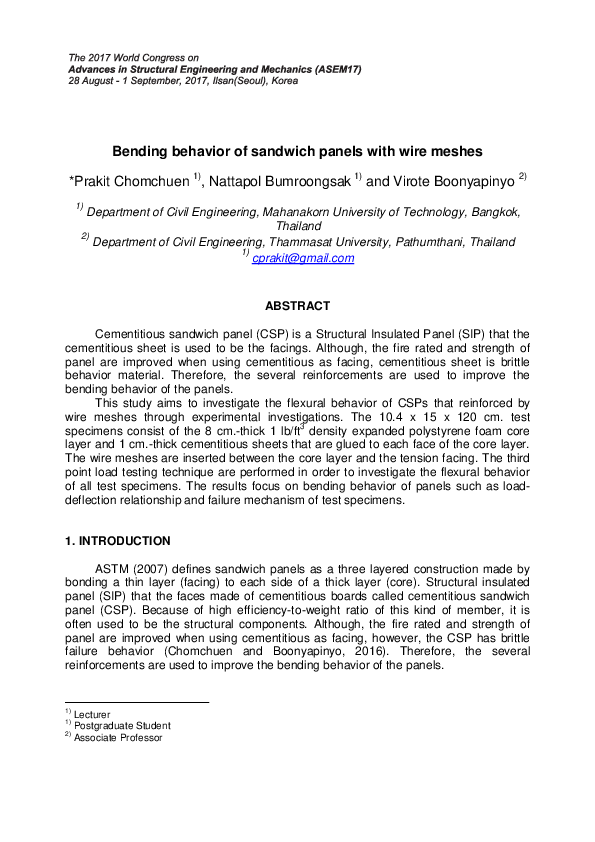 (PDF) Bending behavior of sandwich panels with wire meshes