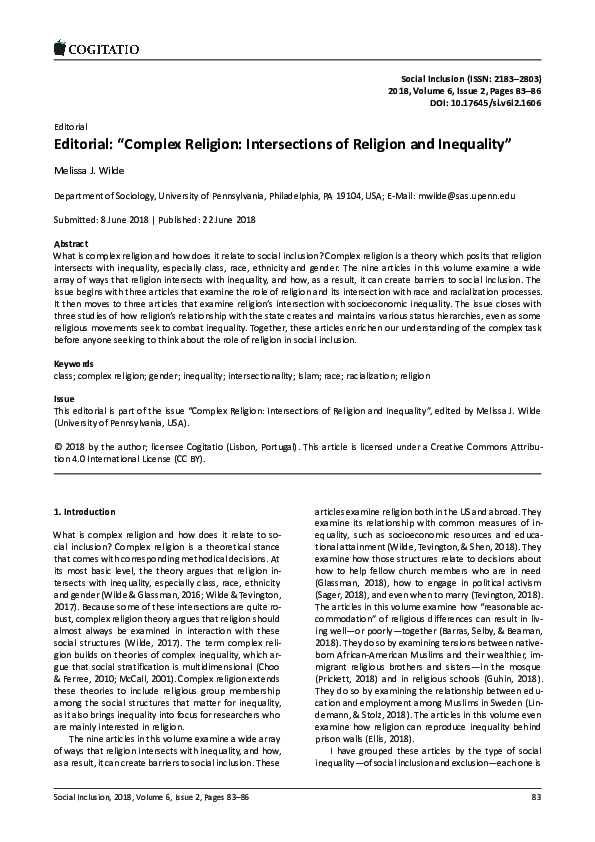 (PDF) Editorial: “Complex Religion: Intersections of Religion and ...