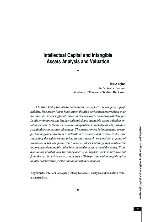 (PDF) Intellectual Capital and Intangible Assets Analysis and Valuation