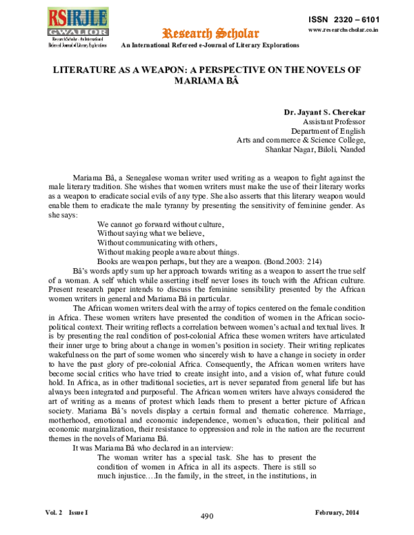 (PDF) Literature as a Weapon: A Perspective on the Novels of Mariama Bâ
