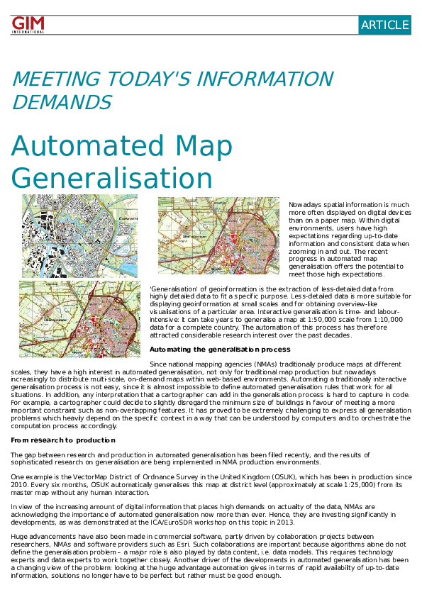 (PDF) Automated Map Generalisation : Meeting today's information demands