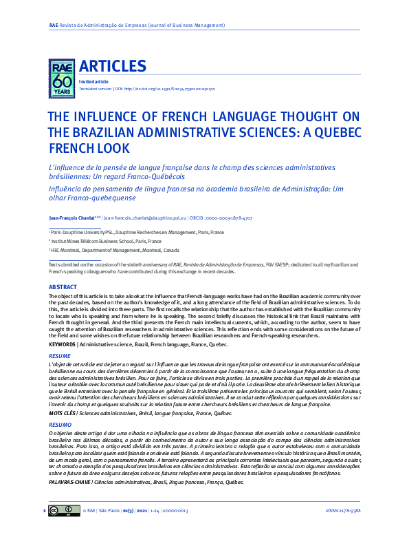 (PDF) The Influence of French Language Thought on the Brazilian ...