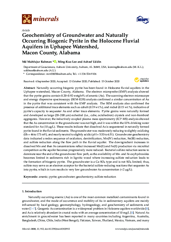 (PDF) Geochemistry of Groundwater and Naturally Occurring Biogenic ...