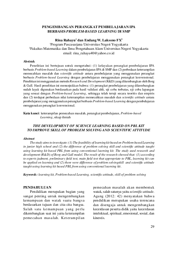 (PDF) Pengembangan Perangkat Pembelajaran Ipa Berbasis Problem-Based Learning DI SMP the ...
