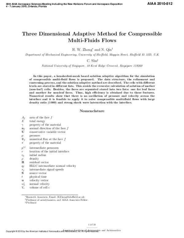 (PDF) Three Dimensional Adaptive Method for Compressible Multi-Fluids Flows
