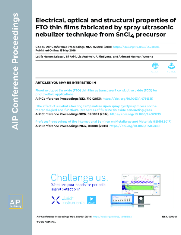 (PDF) Electrical, optical and structural properties of FTO thin films fabricated by spray ...