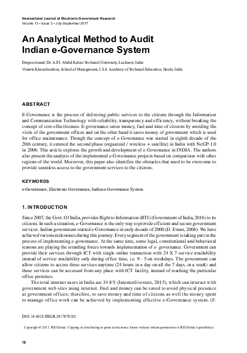 (PDF) An Analytical Method to Audit Indian e-Governance System ...