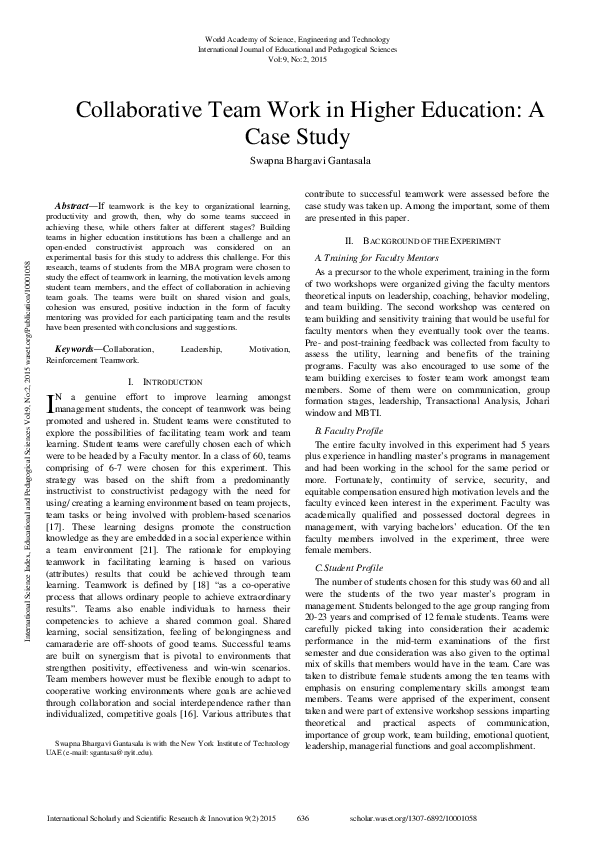 (PDF) Collaborative Team Work In Higher Education: A Case Study