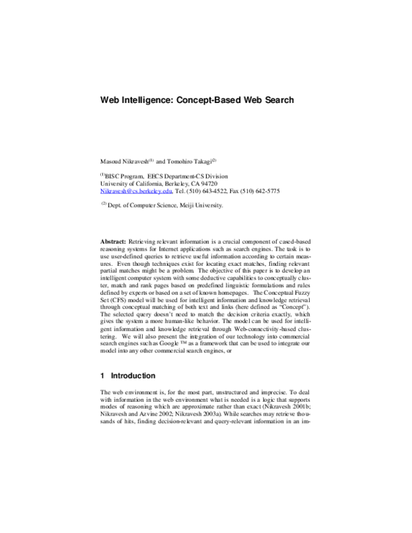 (PDF) Web Intelligence: Concept-Based Web Search
