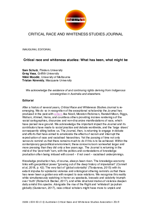 (PDF) Critical race and whiteness studies: What has been, what might be ...
