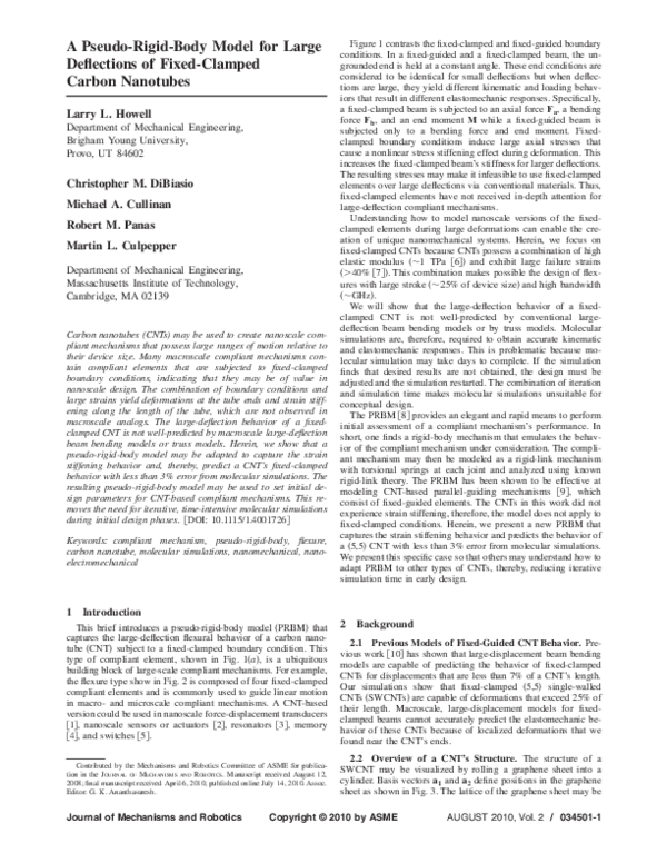(PDF) A Pseudo-Rigid-Body Model for Large Deflections of Fixed-Clamped Carbon Nanotubes | Robert ...