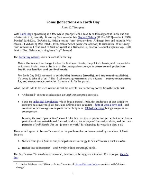 (PDF) Some Reflections on Earth Day