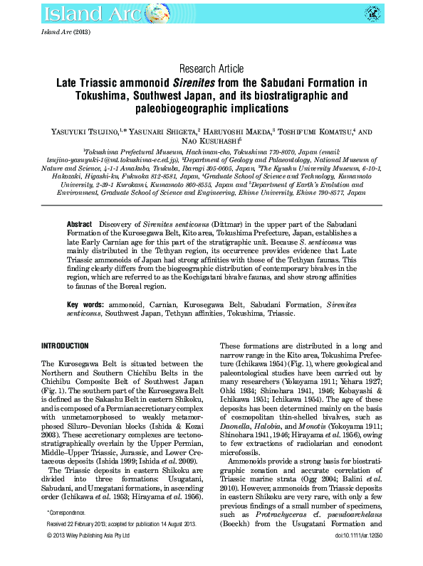 (PDF) Late Triassic ammonoid Sirenites from the Sabudani Formation in ...