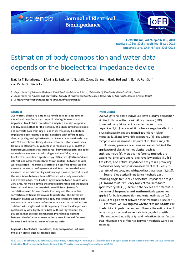(PDF) Estimation of body composition and water data depends on the ...