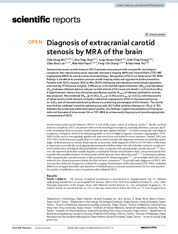 (PDF) Diagnosis of extracranial carotid stenosis by MRA of the brain