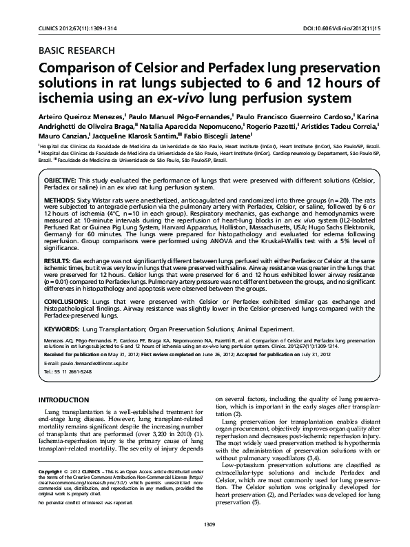 (PDF) Comparison of Celsior and Perfadex lung preservation solutions in ...