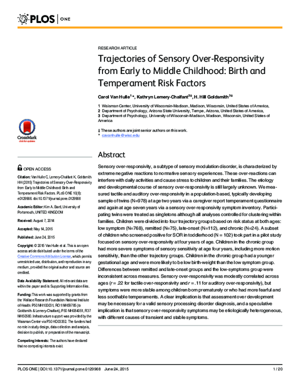 (PDF) Trajectories of Sensory Over-Responsivity from Early to Middle ...