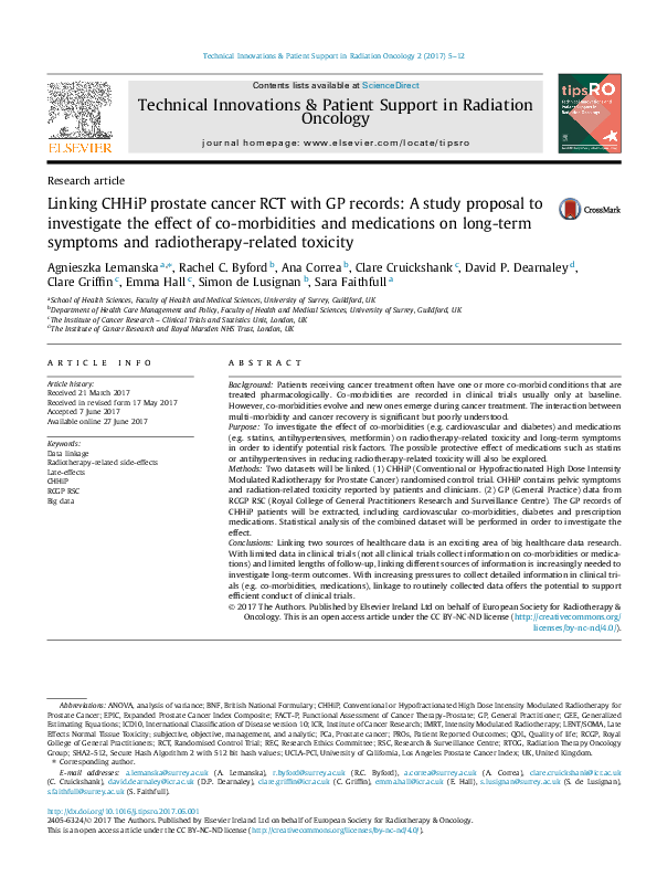 (PDF) Linking CHHiP prostate cancer RCT with GP records: A study ...