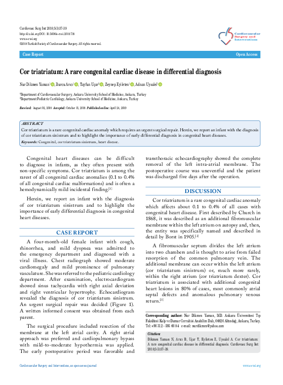 (PDF) Cor triatriatum: A rare congenital cardiac disease in differential diagnosis | Nur Yaman ...