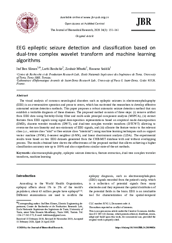 Pdf Eeg Epileptic Seizure Detection And Classification Based On Dual Tree Complex Wavelet
