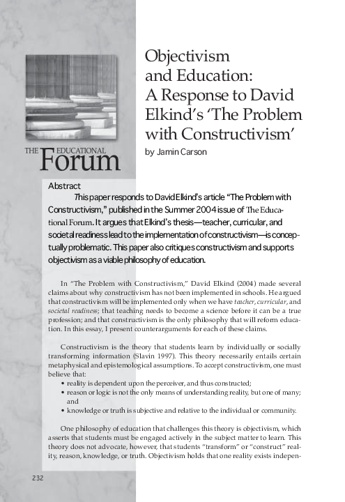 (PDF) Objectivism and Education: A Response to David Elkind's ‘The ...