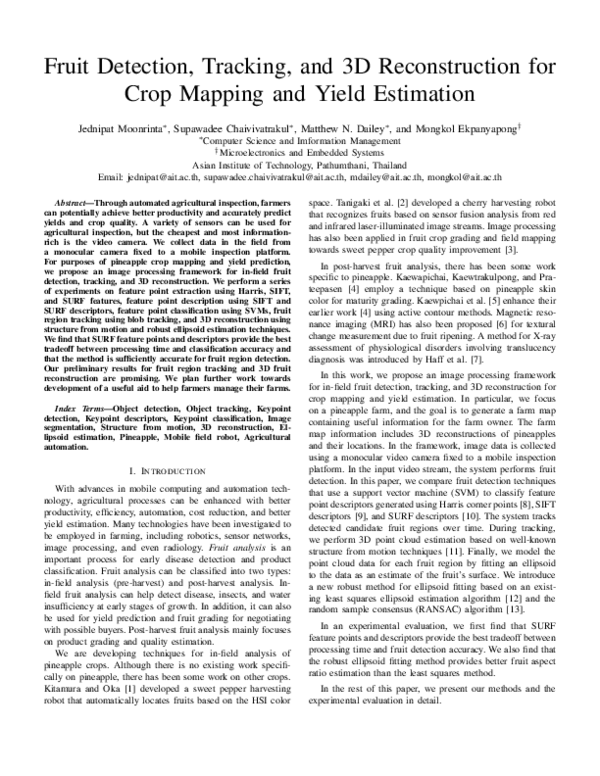 (PDF) Fruit detection, tracking, and 3D reconstruction for crop mapping and yield estimation