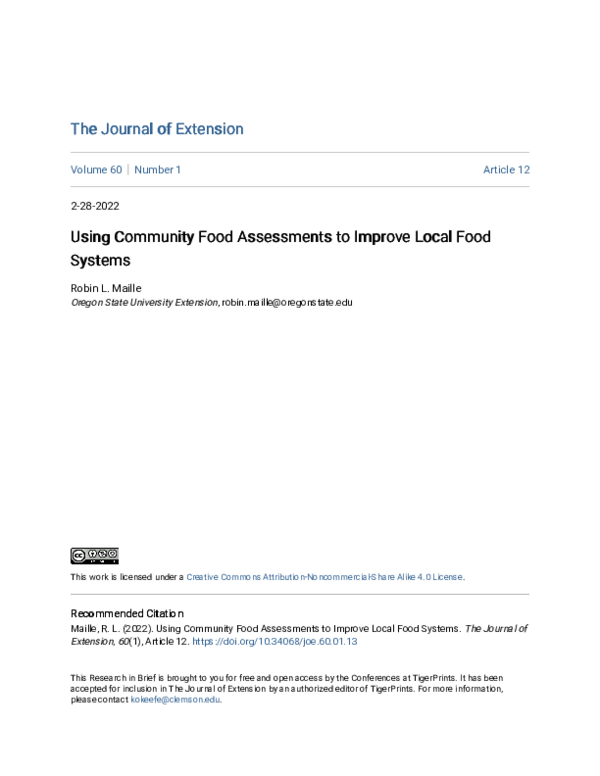(PDF) Using Community Food Assessments to Improve Local Food Systems