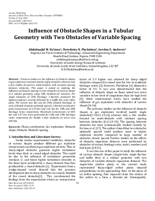 (PDF) Influence of Obstacle Shapes in a Tubular Geometry with Two ...