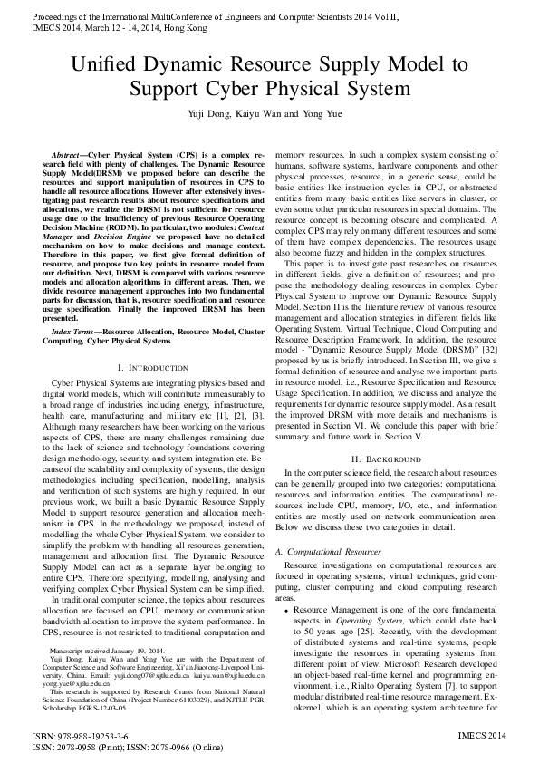 (PDF) Unified Dynamic Resource Supply Model to Support Cyber Physical ...