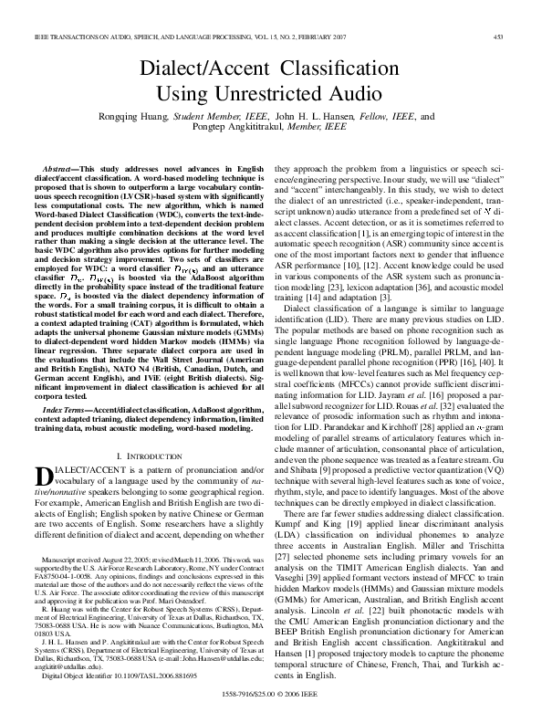 (PDF) Dialect/Accent Classification Using Unrestricted Audio