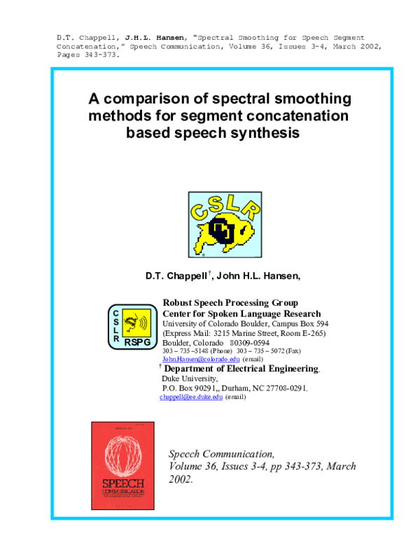 (PDF) A comparison of spectral smoothing methods for segment concatenation based speech synthesis