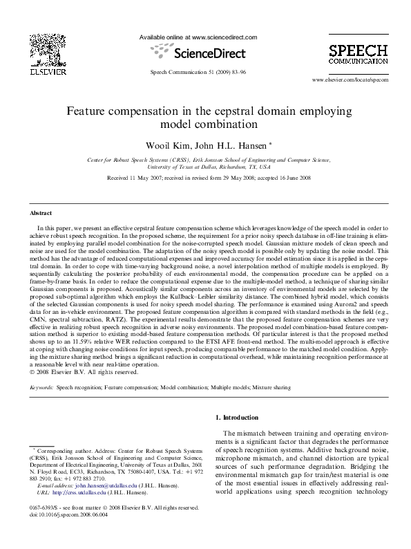 (PDF) Feature compensation in the cepstral domain employing model ...