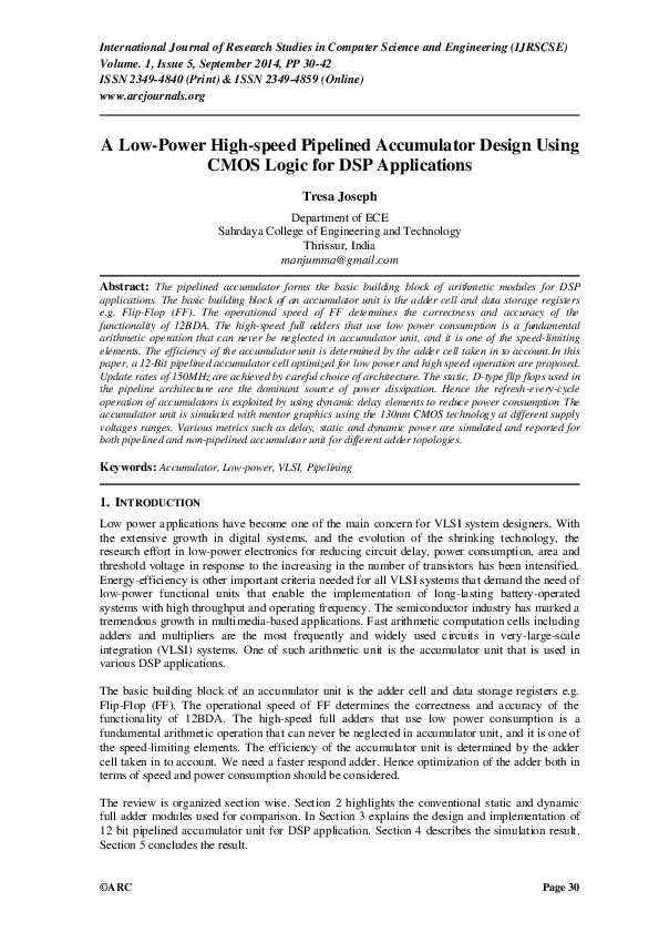 (PDF) A Low-Power High-speed Pipelined Accumulator Design Using CMOS Logic for DSP Applications
