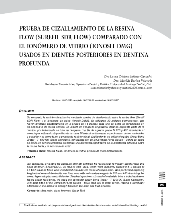 (PDF) Prueba de cizallamiento de la resina flow (Surefil SDR Flow ...