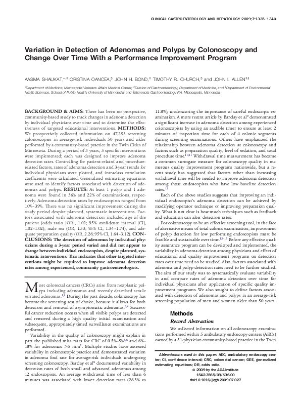 (PDF) Variation in Detection of Adenomas and Polyps by Colonoscopy and ...