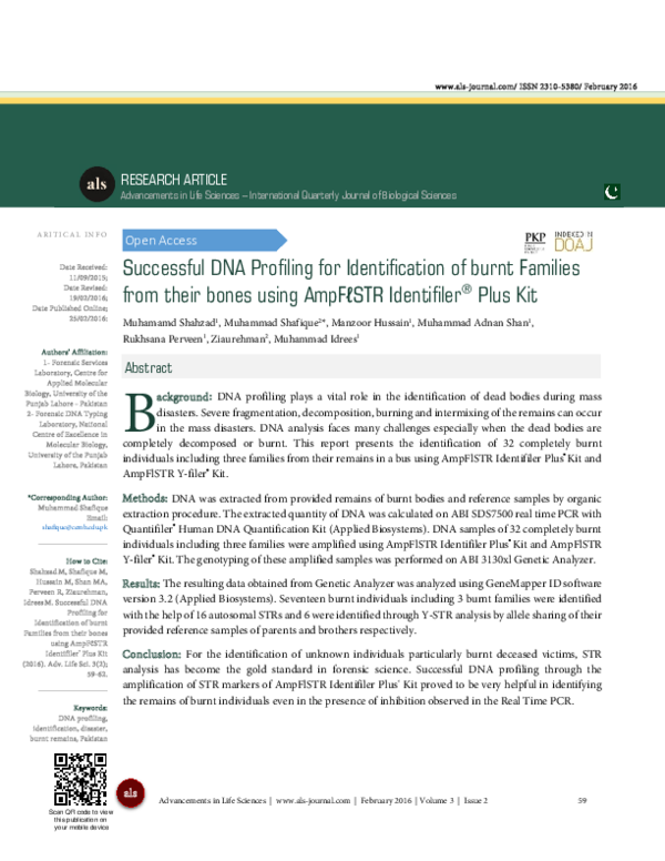 (PDF) DNA Profiling of Burnt Victims Using AmpFlSTR Kits