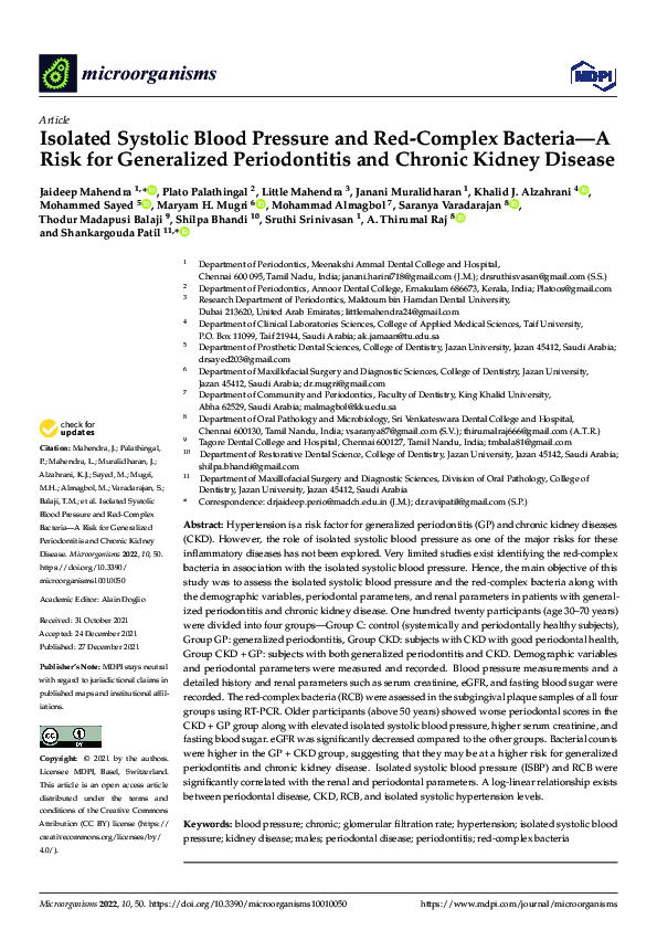(PDF) Isolated Systolic Blood Pressure and Red-Complex Bacteria—A Risk ...