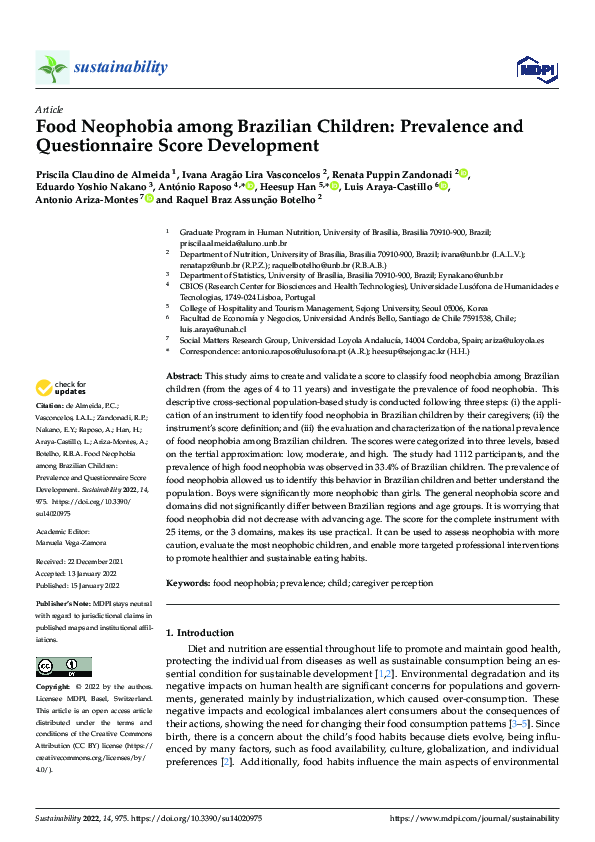 (PDF) Food Neophobia among Brazilian Children: Prevalence and ...