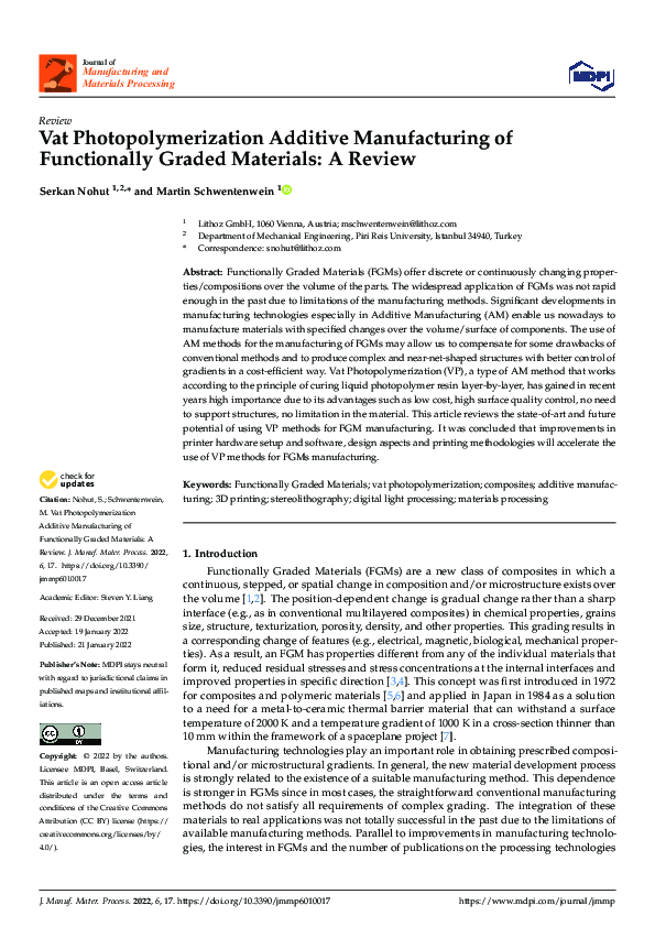 (PDF) Vat Photopolymerization Additive Manufacturing of Functionally ...