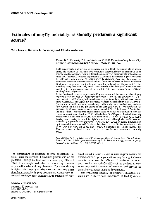(PDF) Estimates of Mayfly Mortality: Is Stonefly Predation a ...