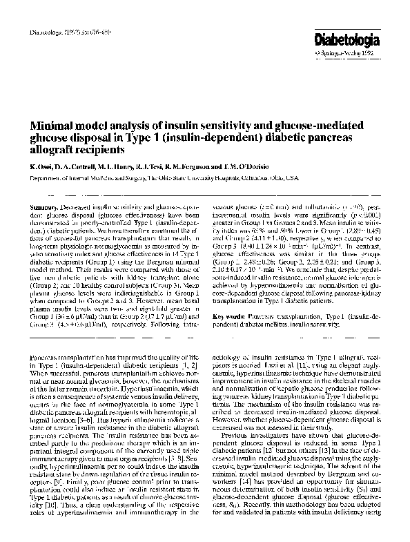 (PDF) Minimal model analysis of insulin sensitivity and glucose ...