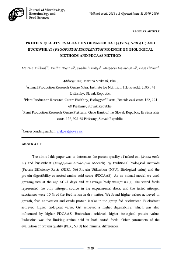 (PDF) Protein Quality Evaluation of Naked Oat (Avena Nuda L.) and ...