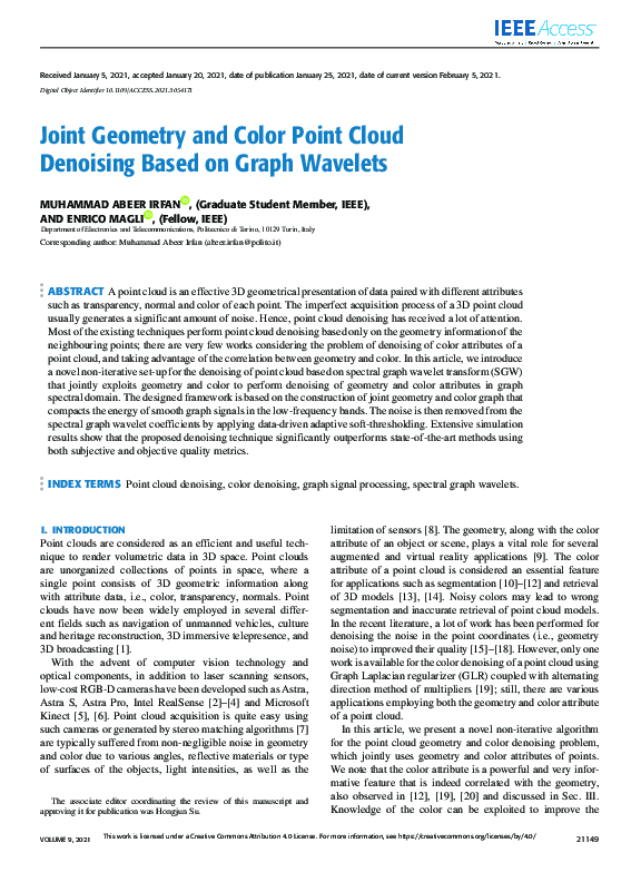 (PDF) Joint Geometry and Color Point Cloud Denoising Based on Graph Wavelets