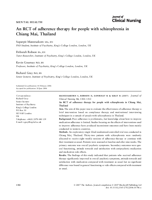 (PDF) An RCT of adherence therapy for people with schizophrenia in ...