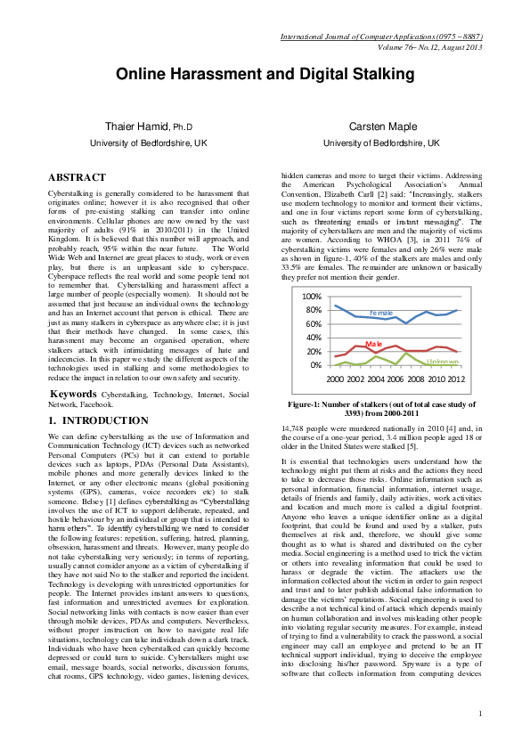 (PDF) Online Harassment and Digital Stalking