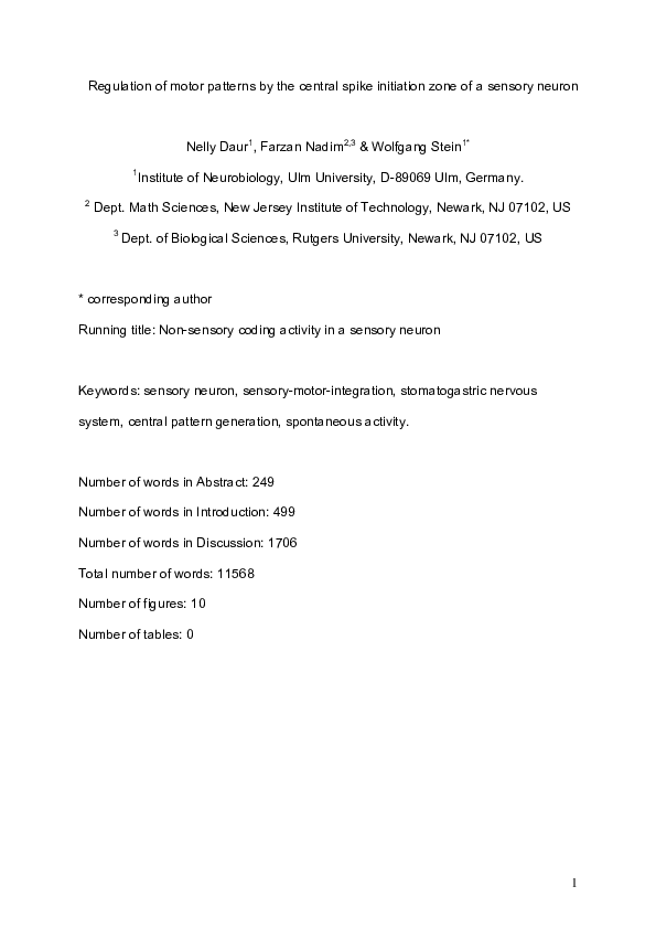 (PDF) Regulation of motor patterns by the central spike-initiation zone ...