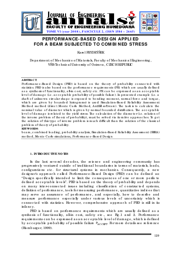 (PDF) Performance-Based Design Applied for a Beam Subjected to Combined Stress | Karel FrydrÝŠek ...
