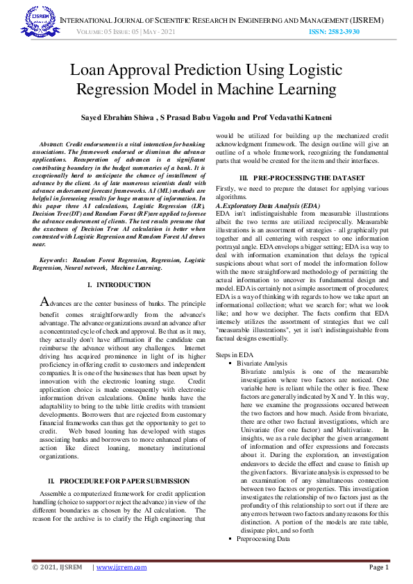 (PDF) Loan Approval Prediction Using Logistic Regression Model in ...